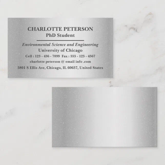 Silver Metallic PhD- Graduate Student Business Card | Zazzle