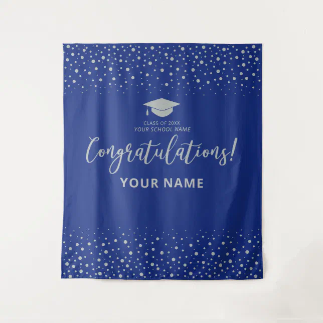 Silver & Royal Blue | Congratulation Graduation Tapestry | Zazzle