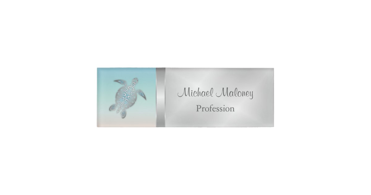 Silver Sea Turtles Modern Beach Realtor Name Tag | Zazzle