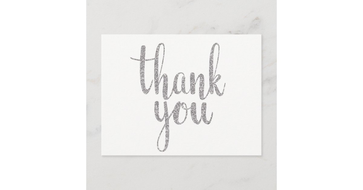 Silver thank you postcards, glitter postcard | Zazzle