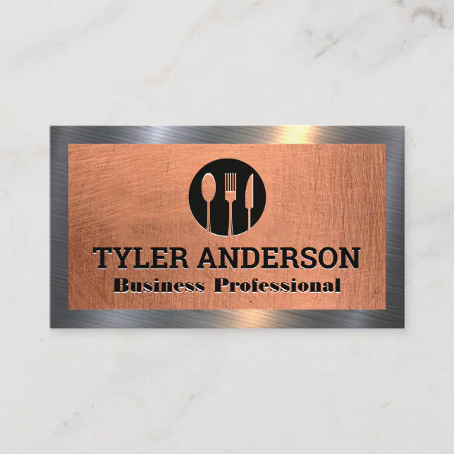 Silverware Logo | Metallic Copper Background Business Card | Zazzle