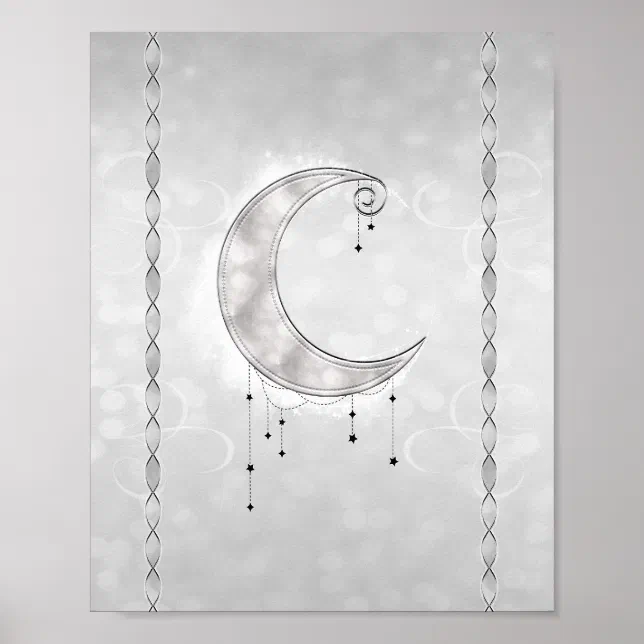 Silvery White Crescent Moon Stars Engagement Party Poster | Zazzle