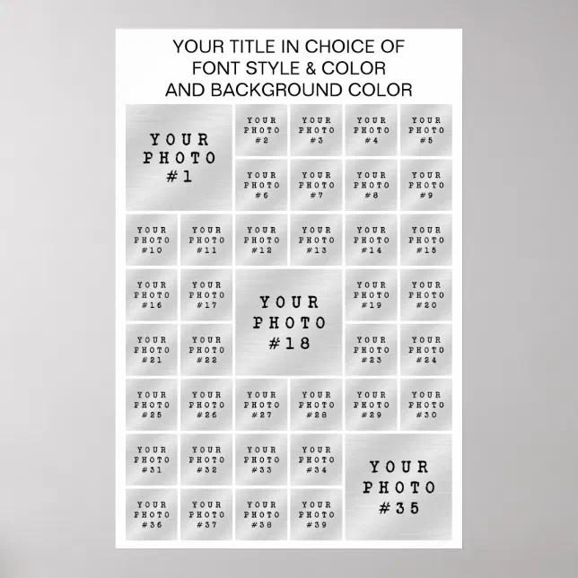 Simple 39 Photo Collage Custom Colour and Text Poster | Zazzle