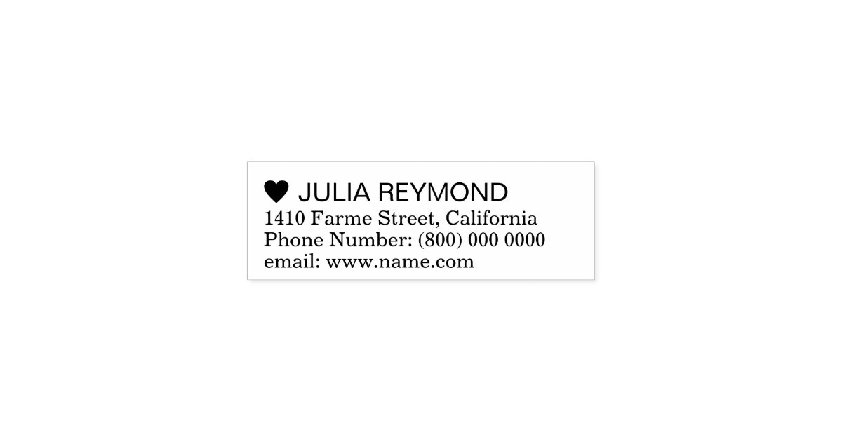 Simple Address Information with a Black Heart Self-inking Stamp | Zazzle
