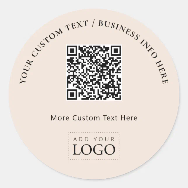 Simple Beige Business Logo QR Code Promotional Classic Round Sticker ...