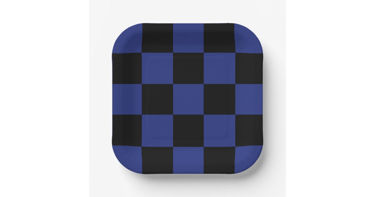 Simple Black and Blue Check Pattern Paper Plate | Zazzle