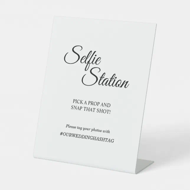 Simple Black and White Calligraphy Selfie Station Pedestal Sign | Zazzle