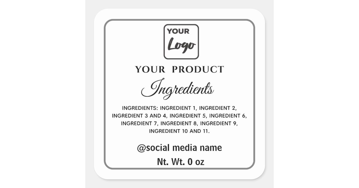 Simple black and white logo product ingredients sq square sticker | Zazzle