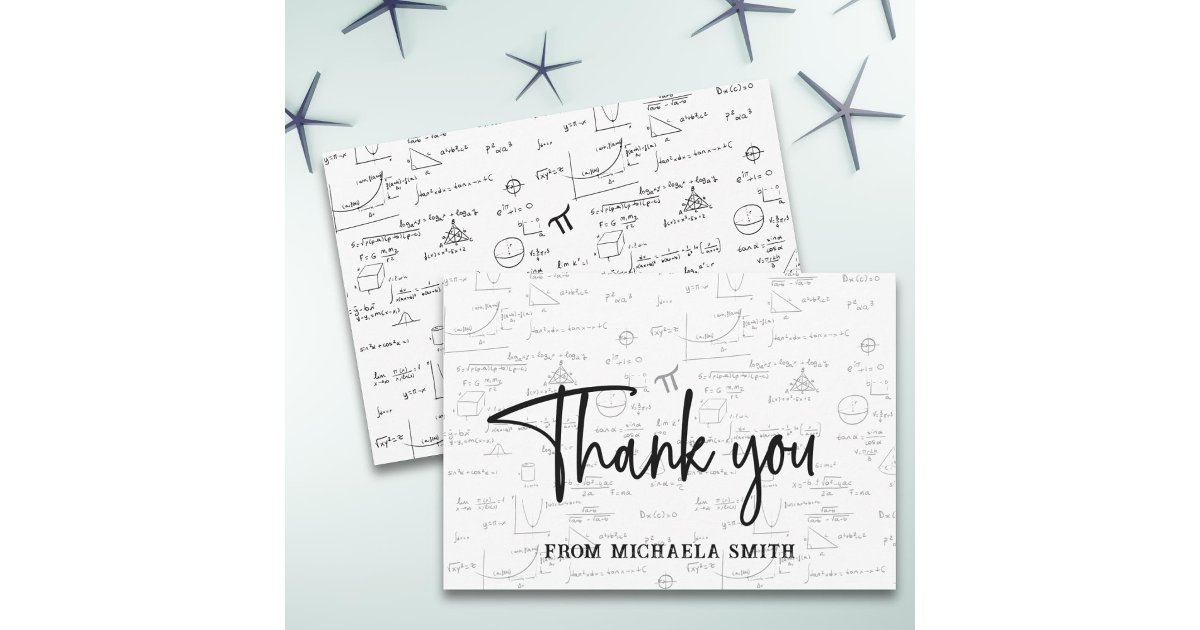 Simple Black and White Script Math Graduation Thank You Card | Zazzle