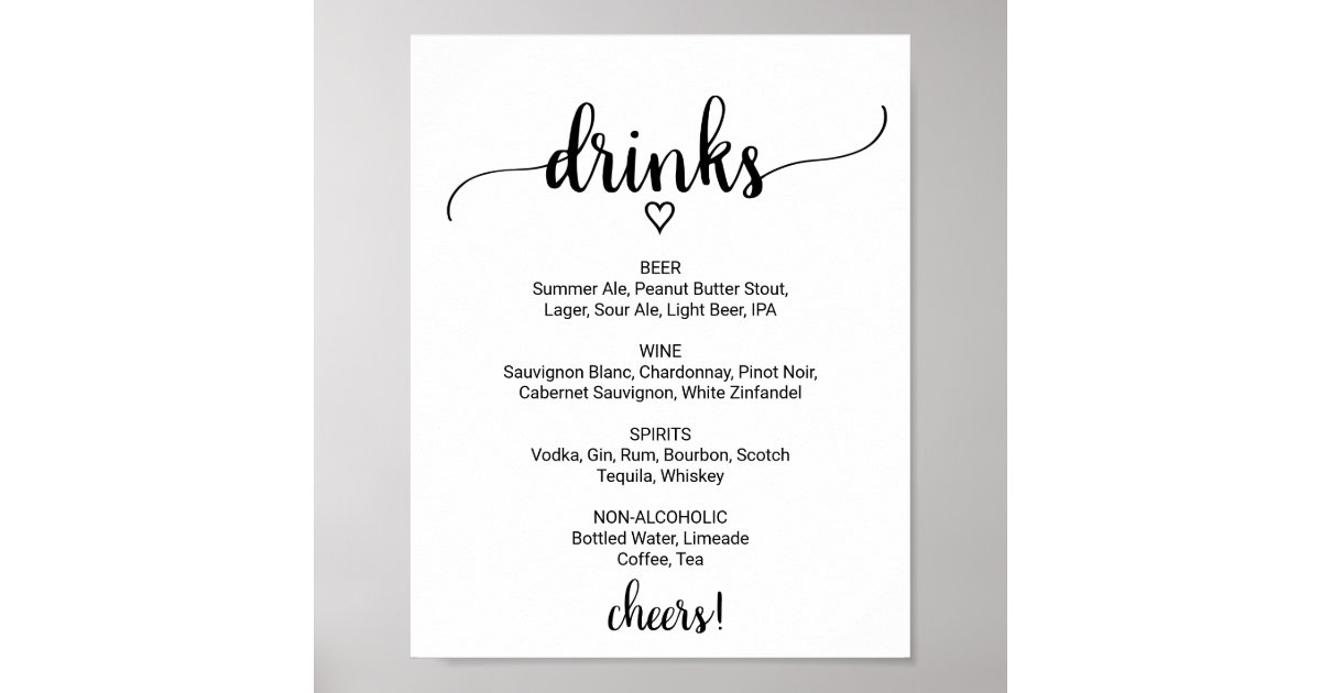 Simple Black Calligraphy Drink Menu Sign | Zazzle