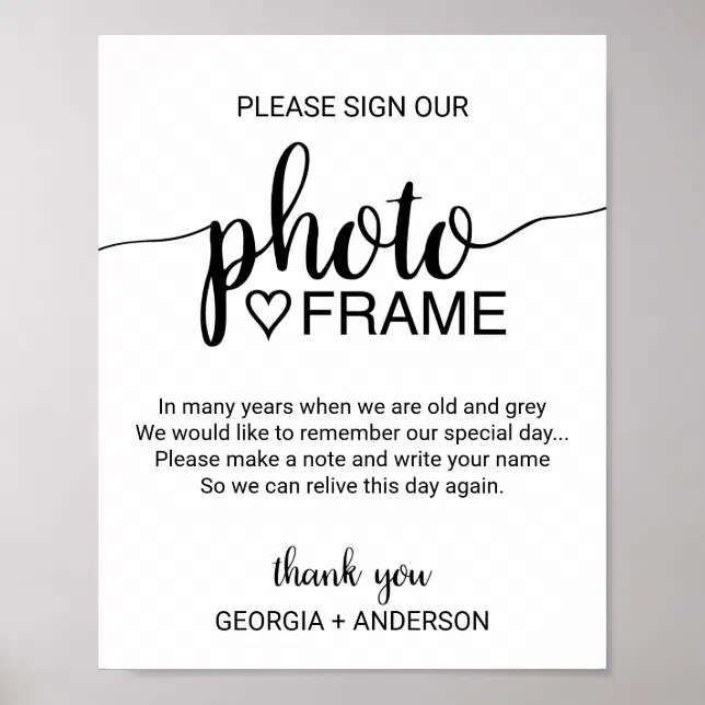 Simple Black Calligraphy Sign Our Photo Frame | Zazzle