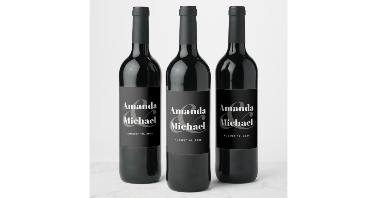 Simple Black Modern Minimalist Wedding Wine Label | Zazzle