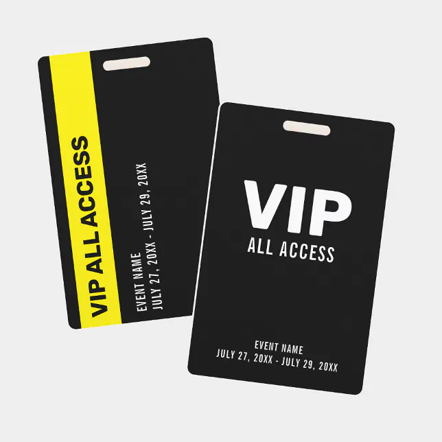 Simple Black VIP All Access Pass Event ID Badge | Zazzle