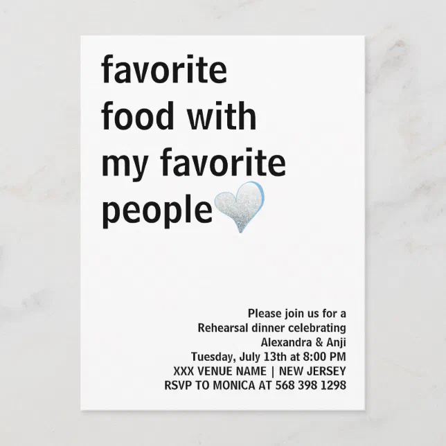 Simple Black & White Minimalist Rehearsal Dinner Postcard | Zazzle