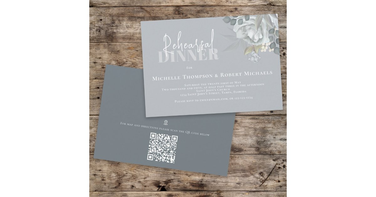 Simple Blue Floral Rehearsal Dinner QR Code Map Invitation | Zazzle