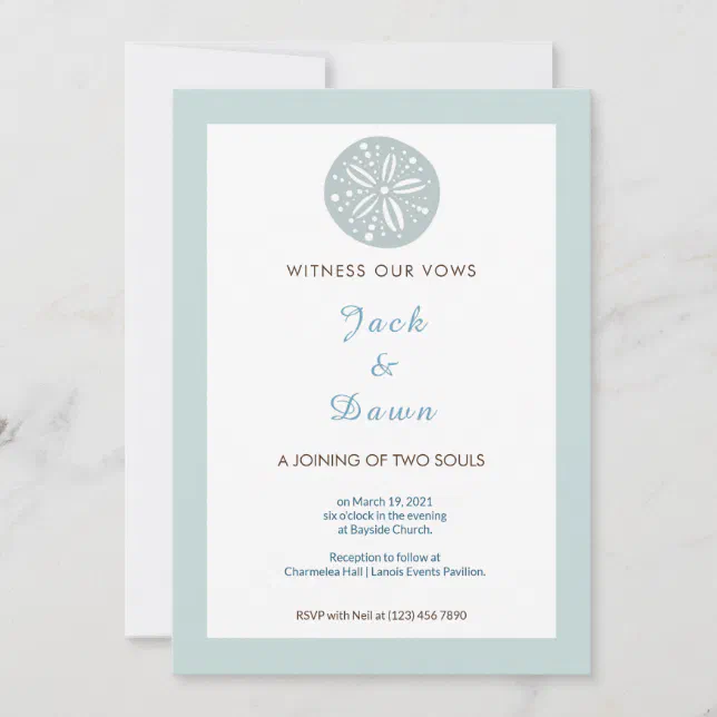 Simple Blue Green Sand Dollar Wedding Invitation | Zazzle