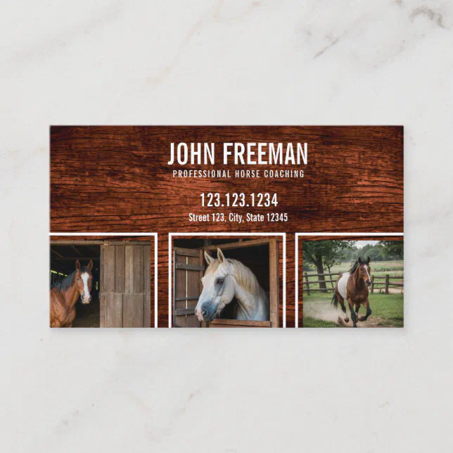 Simple Brown Horse Photos Stable and Equine Business Card | Zazzle