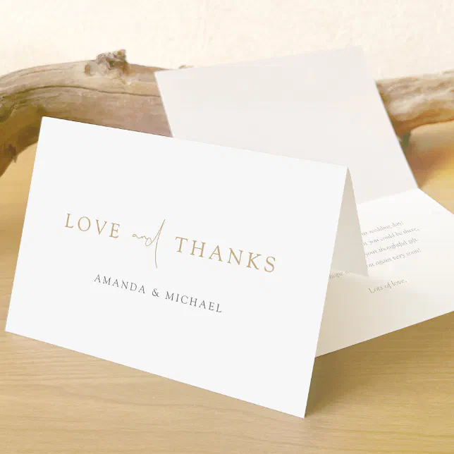 Simple Chic Modern Gold Love and Thanks Wedding Thank You Card | Zazzle