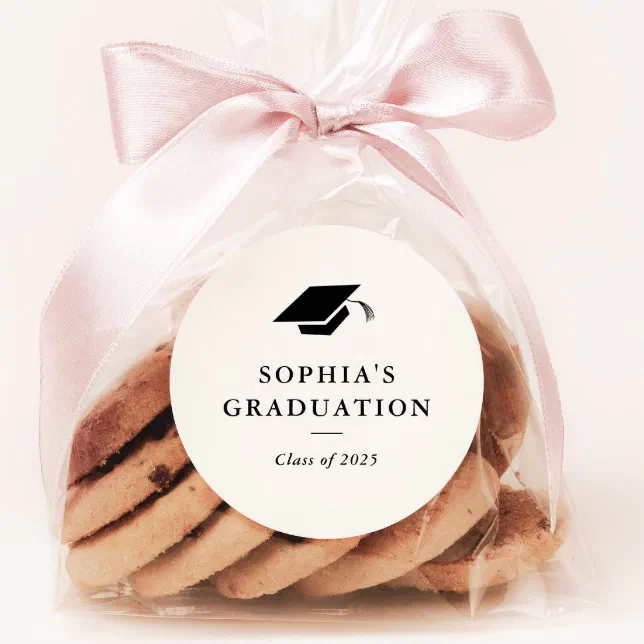 Simple Classic Black and White Graduation Favour Classic Round Sticker ...