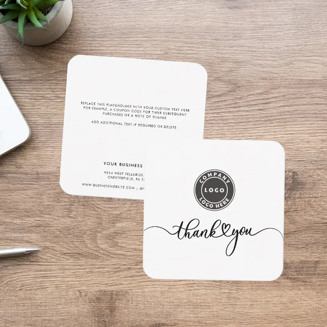 Simple Company Logo Script Business Thank You Card | Zazzle