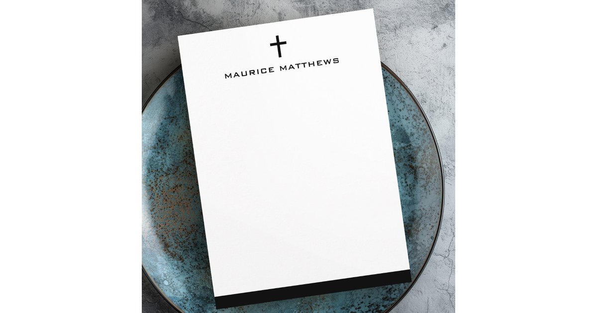 Simple cross masculine name black border flat card | Zazzle