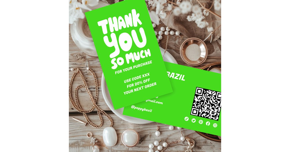 Simple Curves Order Thank You Lime Social QR Code Business Card | Zazzle
