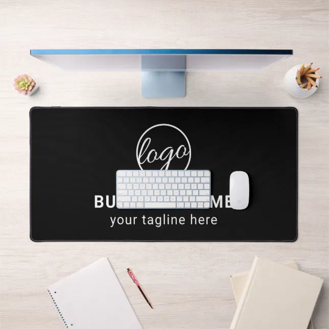 Simple Custom Black Modern Logo Business Desk Mat | Zazzle