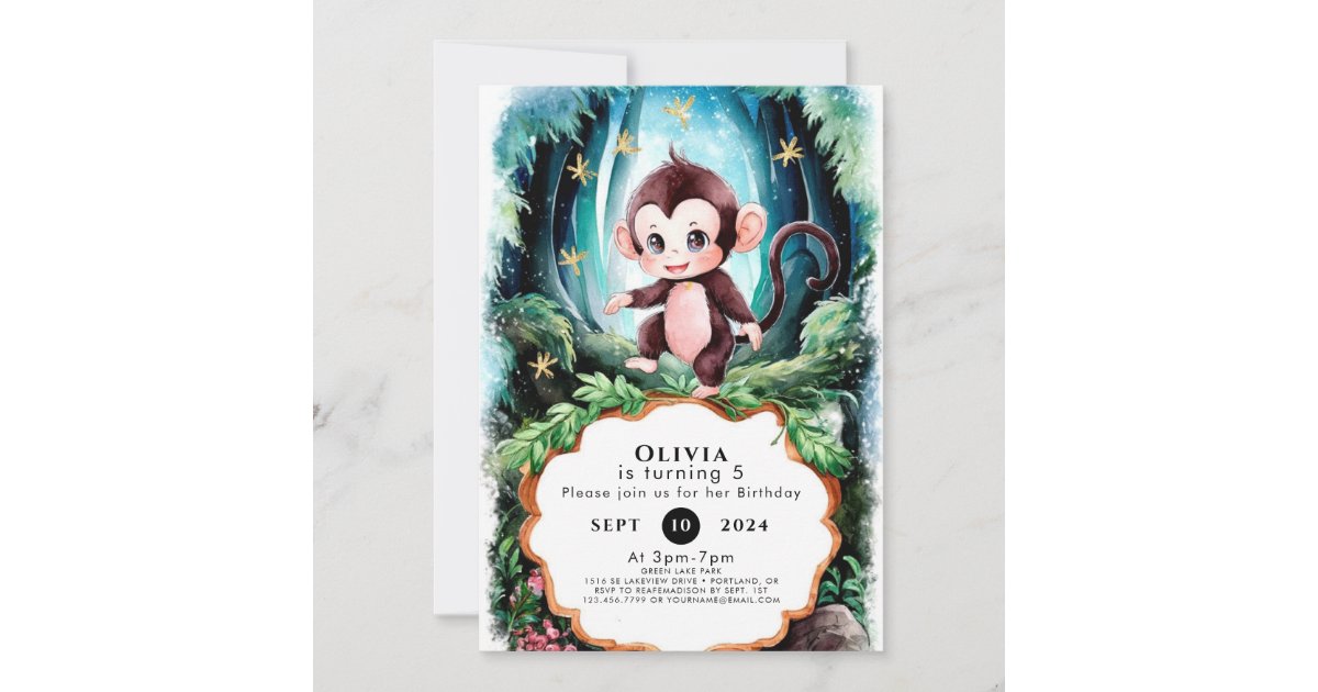 Simple Cute Monkey Birthday Invitation | Zazzle