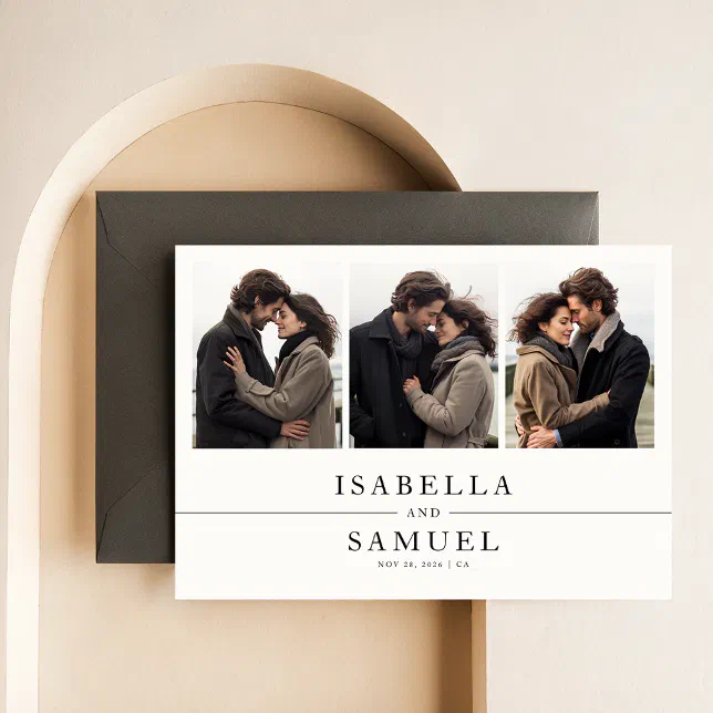 Simple Elegant 5 Photo Collage Wedding Invitation | Zazzle