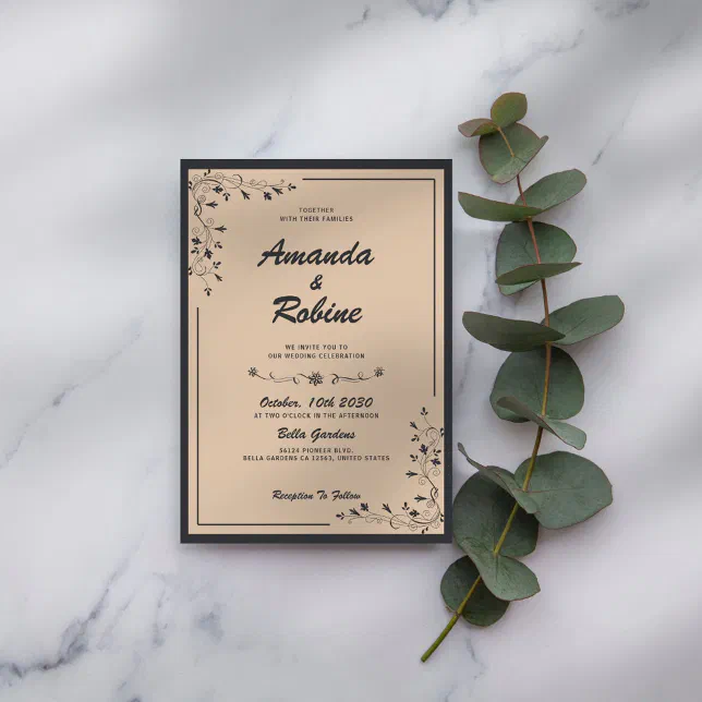 Simple Elegant Black and Cream Wedding Invitation | Zazzle