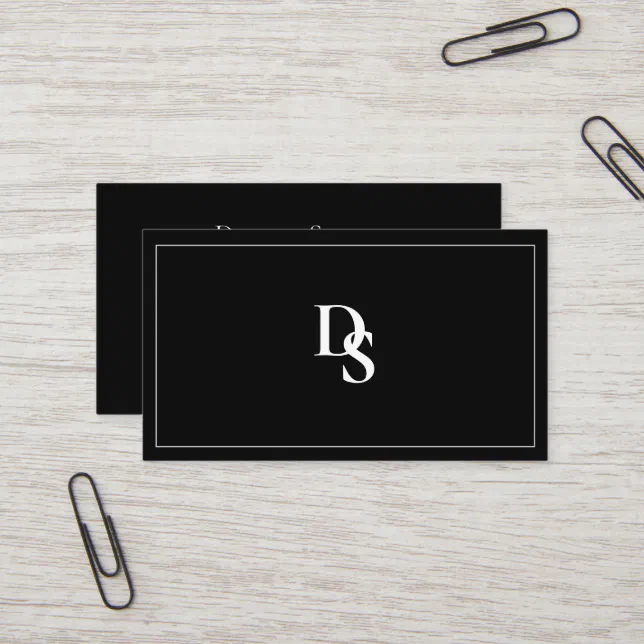 Simple Elegant Black and White with Initial Business Card | Zazzle