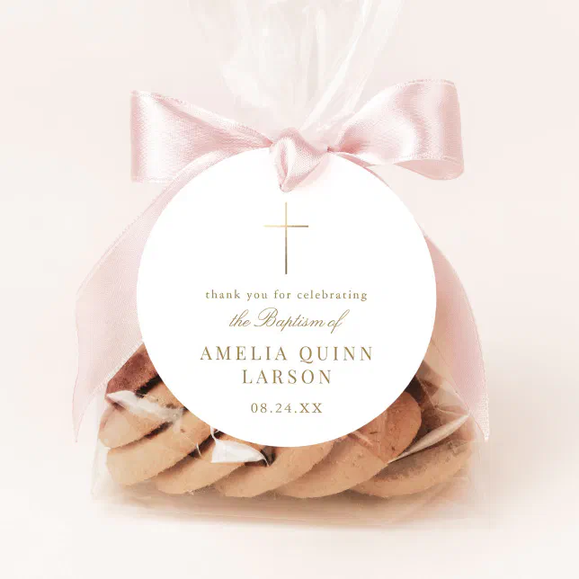 Simple Elegant Gold Cross Baptism Christening Favour Tags | Zazzle