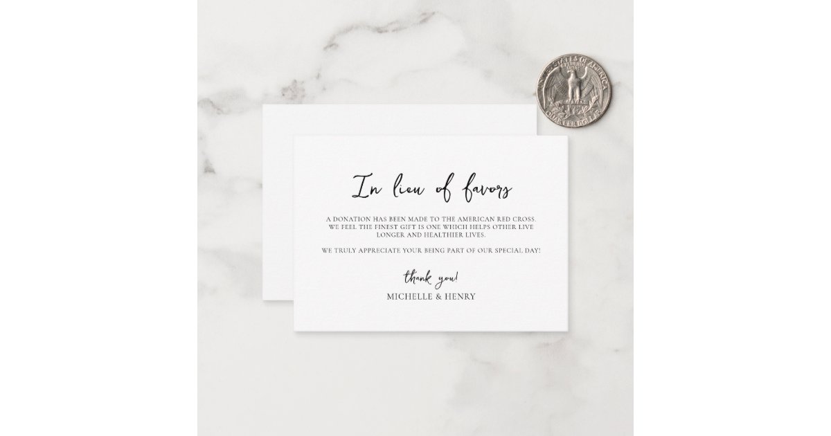 Simple Elegant In Lieu of Favours Card | Zazzle