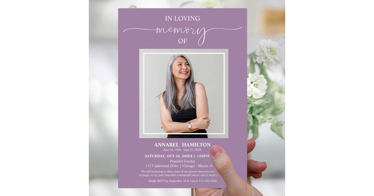 Simple Elegant In Loving Memory Funeral Photo Invitation | Zazzle