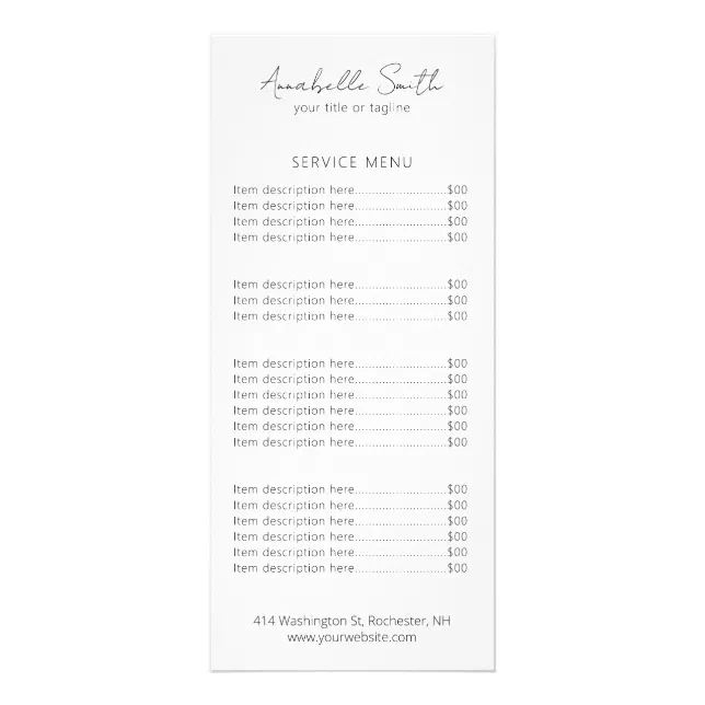 Simple Elegant Minimalist Black and White Modern Rack Card | Zazzle