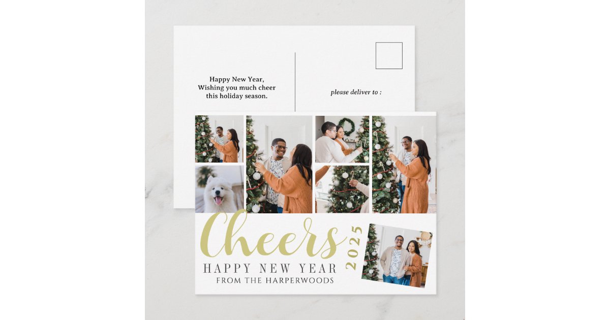 Simple Elegant Modern Happy New Year Photo Collage Holiday Postcard ...
