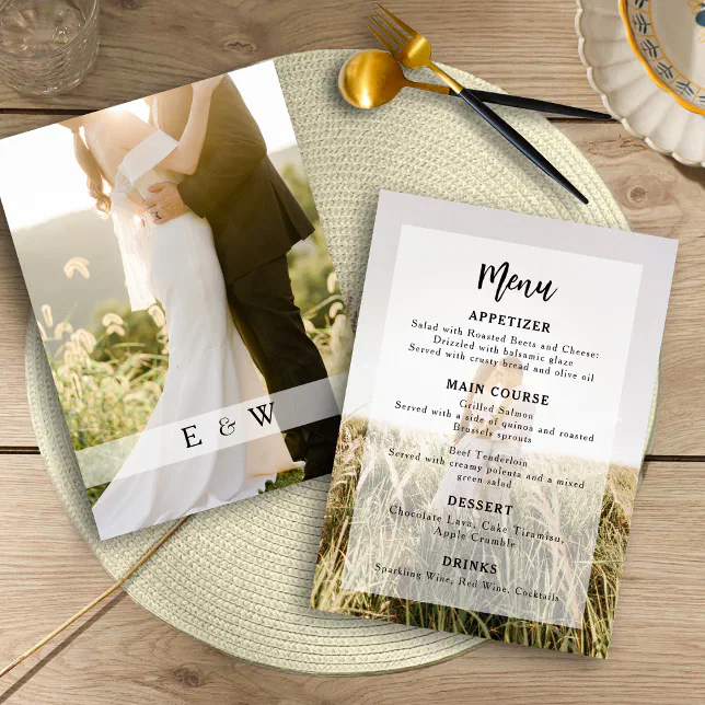 Simple Elegant Photo Overlay Wedding Menu | Zazzle