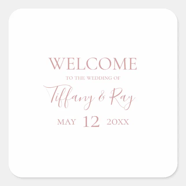 Simple Elegant Rose Gold Wedding Welcome Square Sticker | Zazzle