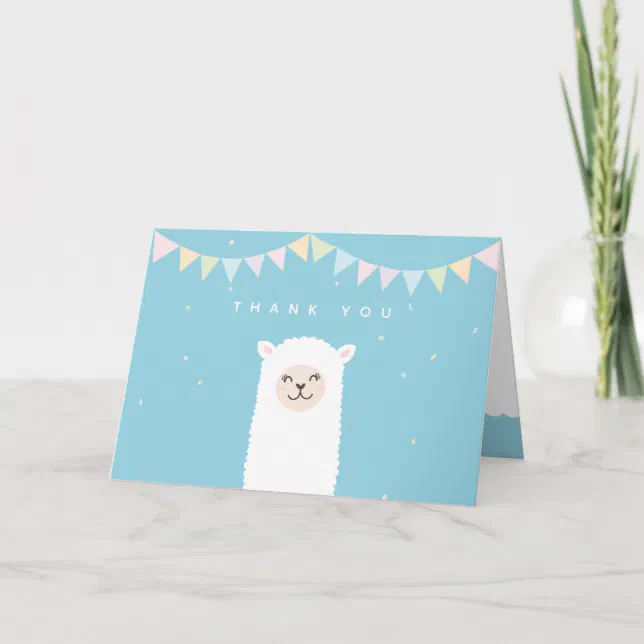 Simple Elegant Sweet Alpaca Llama Boy Baby Shower Thank You Card | Zazzle