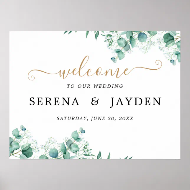 Simple Eucalyptus Greenery Wedding Welcome Sign | Zazzle