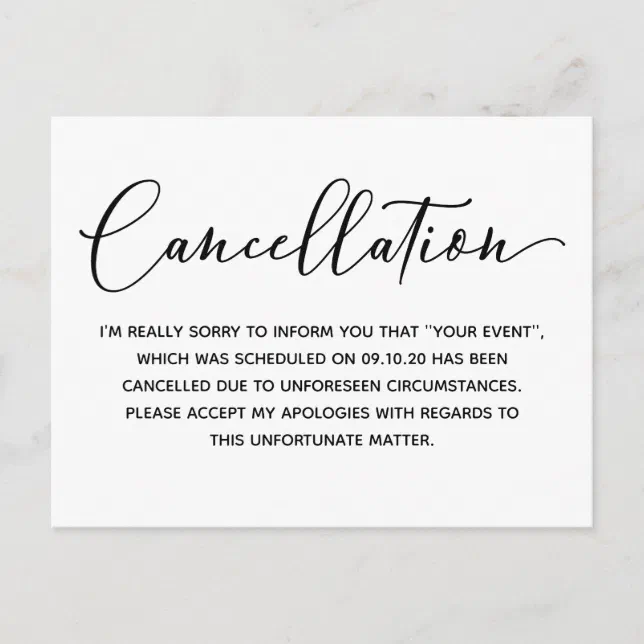 Simple Event Cancellation Notice Postcard | Zazzle