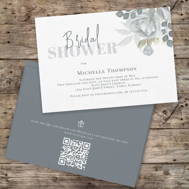 Simple Floral Bridal Shower QR Code Gift Registry Invitation | Zazzle