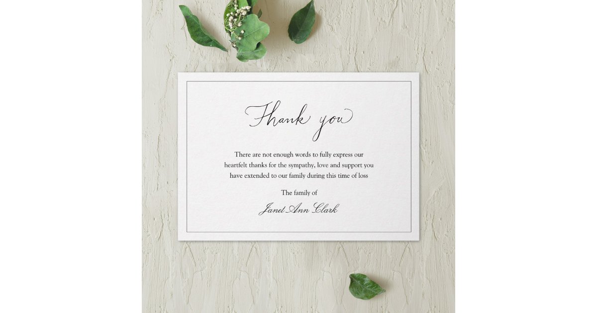 Simple Funeral Thank You Note Card | Zazzle