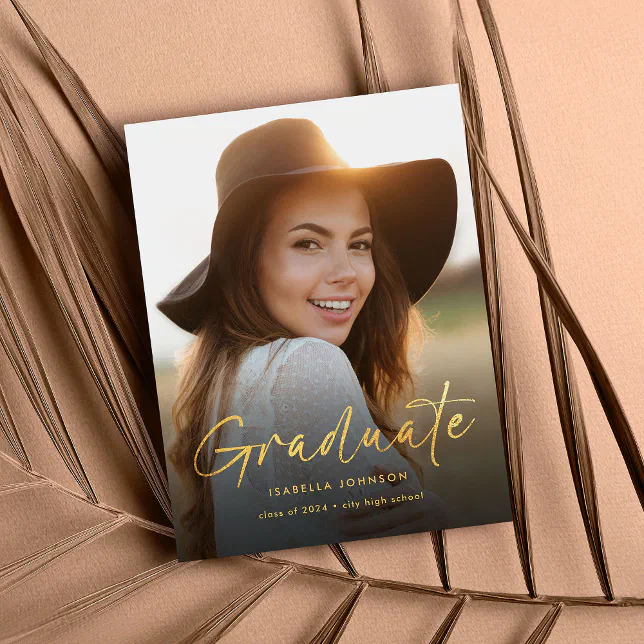 Simple Gold Calligraphy Graduation Announcement Postcard | Zazzle