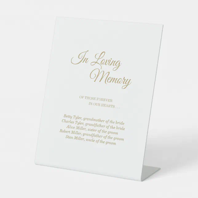 Simple Gold Calligraphy In Loving Memory Pedestal Sign | Zazzle
