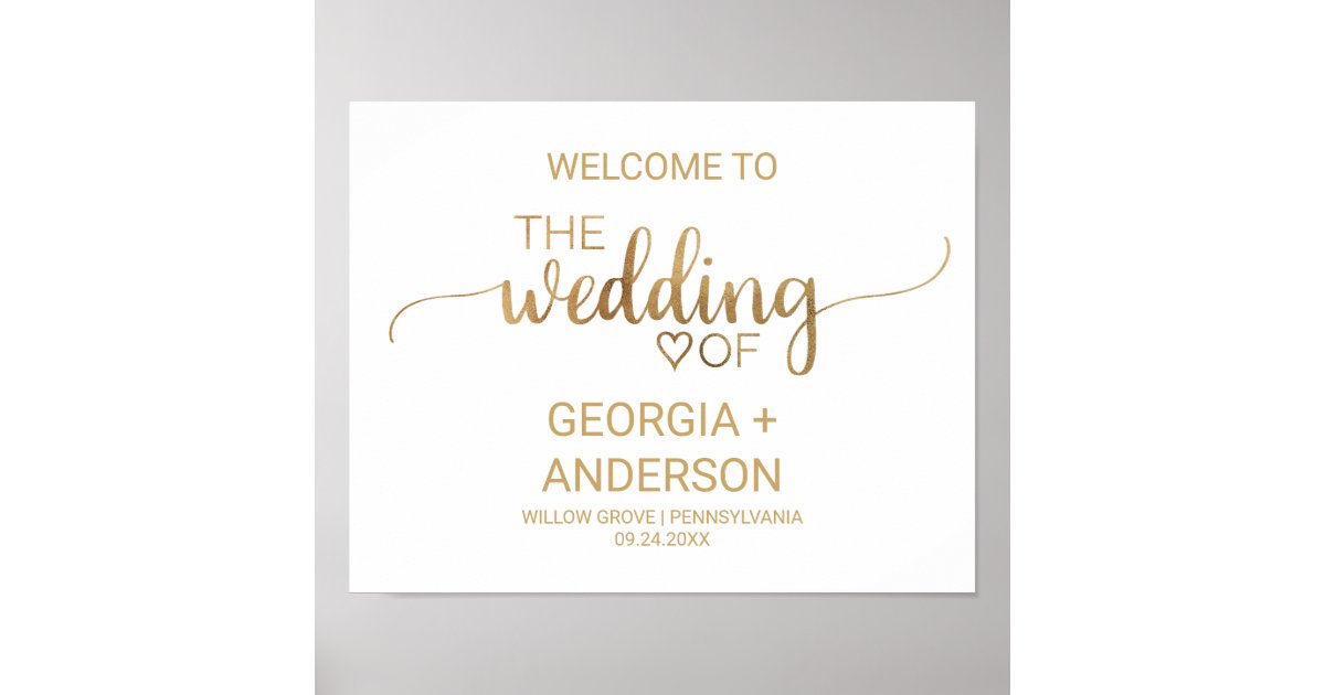 Simple Gold Calligraphy Wedding Welcome Poster | Zazzle
