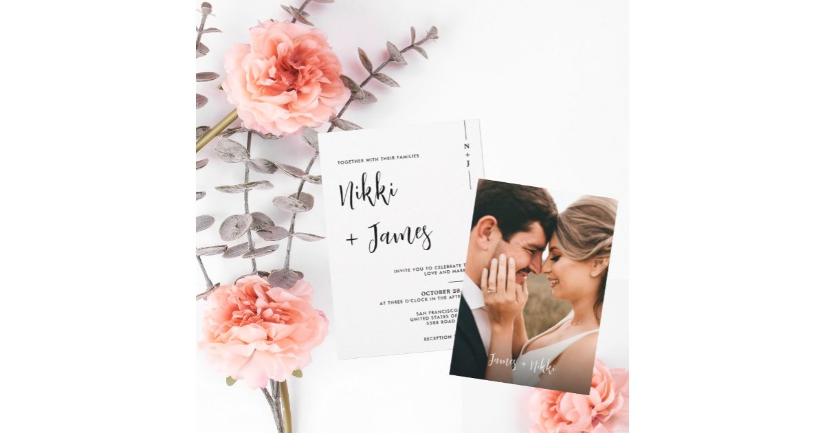 Simple Initials Script Photo Wedding Invitation | Zazzle
