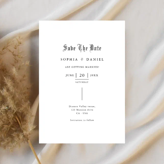 Simple Inline Gothic Font Romantic Wedding Save The Date | Zazzle