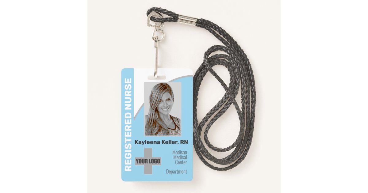 Simple Light Blue Logo Barcode ID Registered Nurse ID Badge | Zazzle