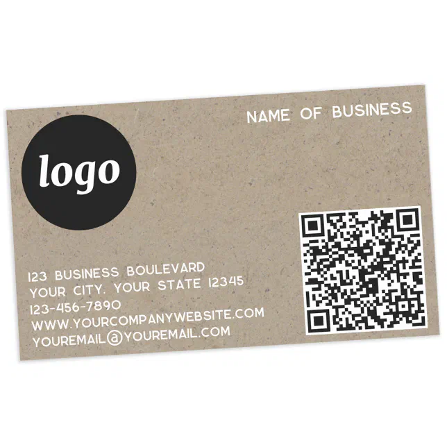 Simple Logo and QR Code Brown Paper Rectangular Sticker | Zazzle